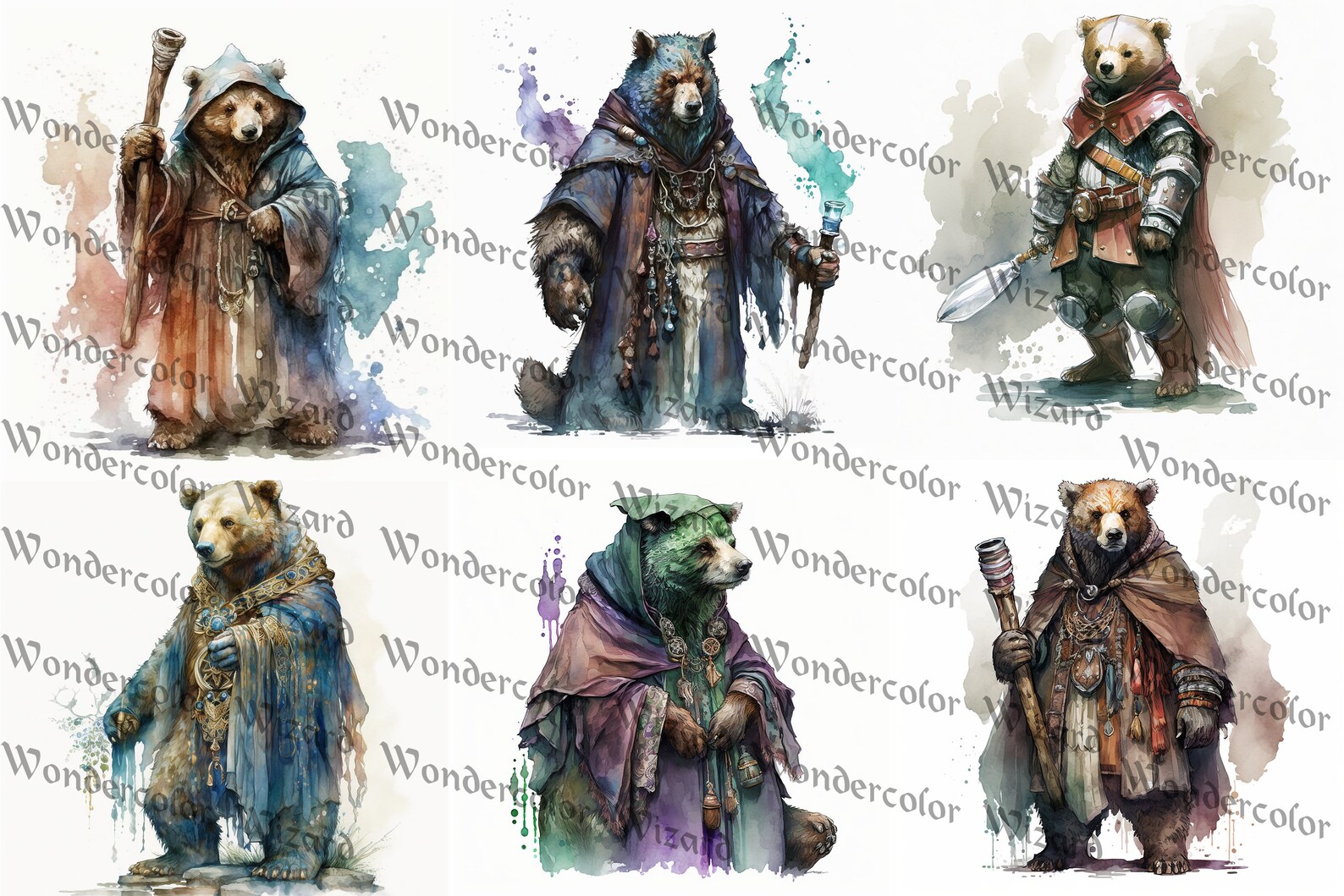 Watercolor Fantasy Bear Volume 1 Illustration Clipart PNG Character ...