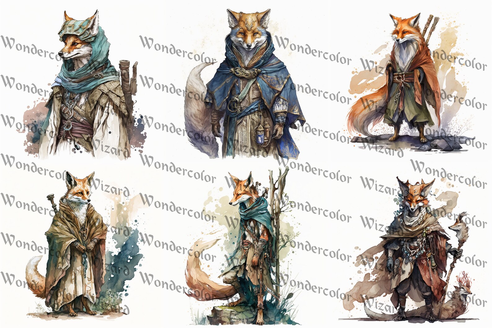 Watercolor Fantasy Fox Volume 3 Illustration Clipart PNG Character ...