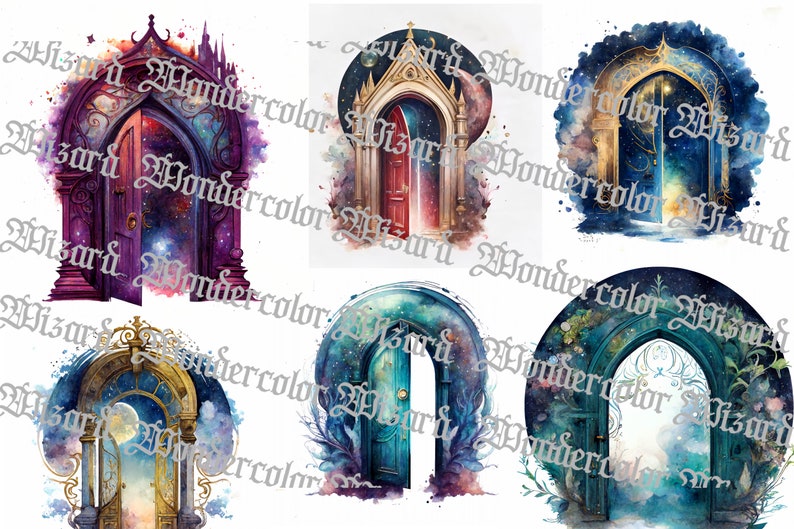 Watercolor Celestial Doors Clipart PNG - Fantasy Galaxy Space Fairy ...