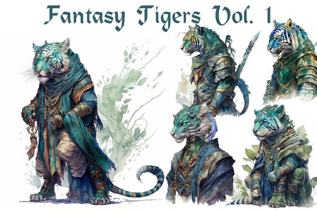 Watercolor Fantasy Tiger Vol 1 Illustration Clipart PNG Character ...