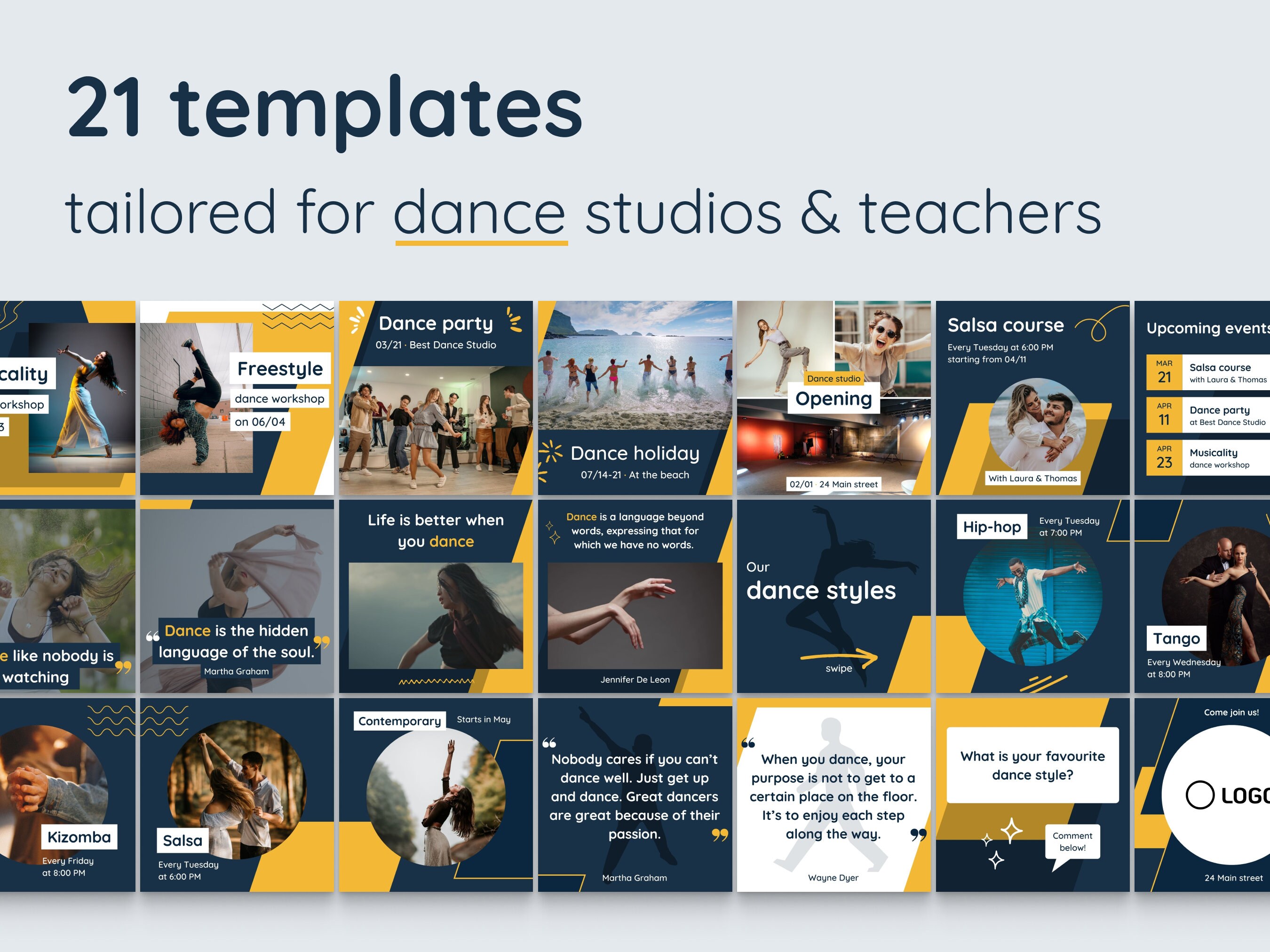 Dance Instagram Post Templates in Canva | 21 Posts for Dance Studios ...