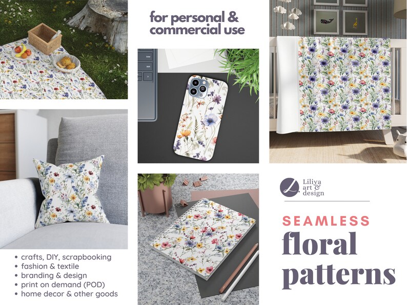 Wild Flowers Watercolor Patterns, Wildflowers Commercialuse Summer ...