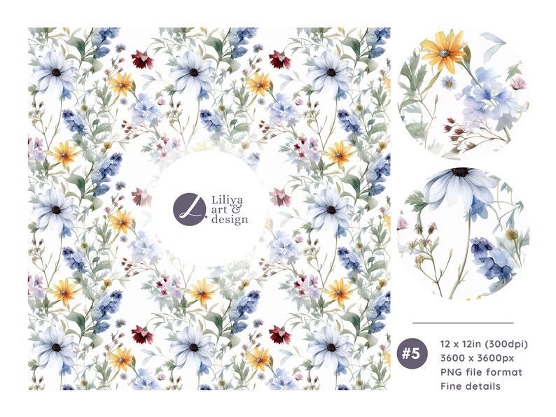 Wild Flowers Watercolor Patterns, Wildflowers Commercialuse Summer ...