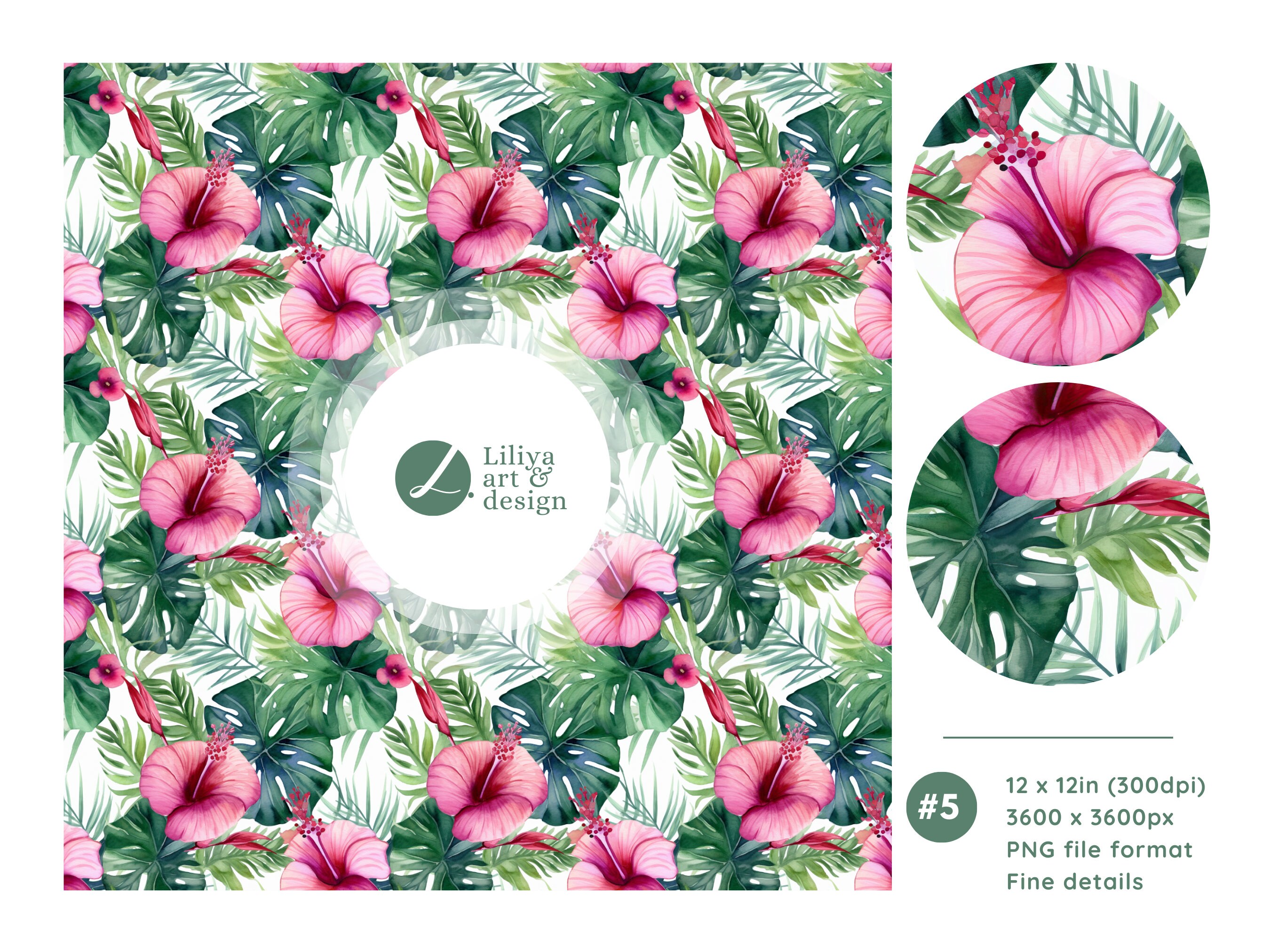 Watercolor Tropic Hibiscus Patterns Exotic Tropic - Etsy