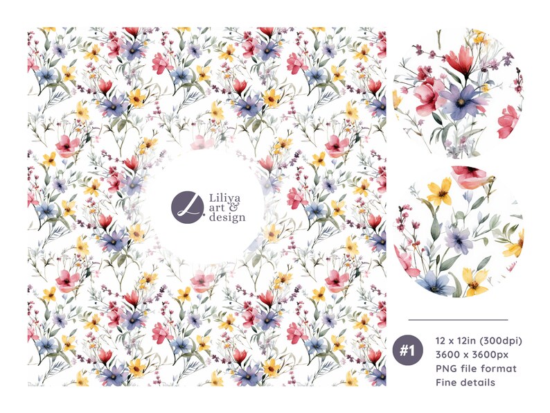 Wild Flowers Watercolor Patterns, Wildflowers Commercialuse Summer ...