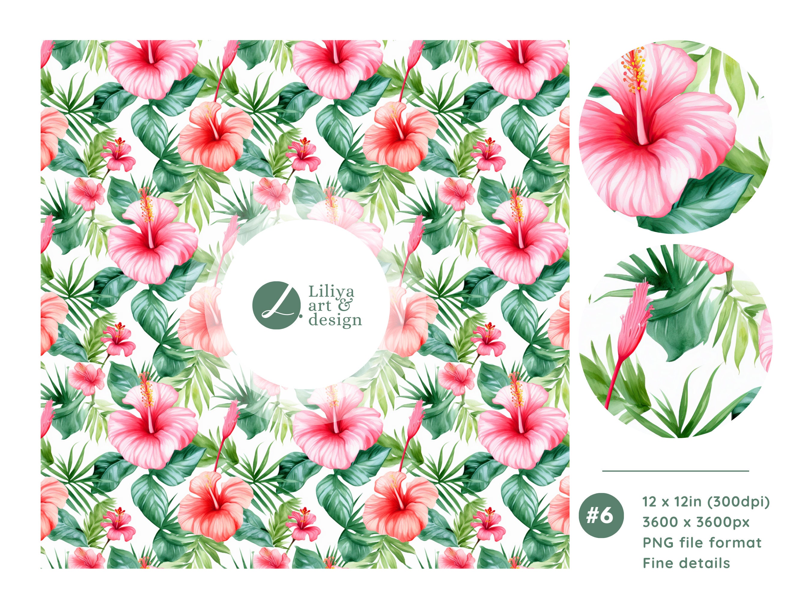 Watercolor Tropic Hibiscus Patterns Exotic Tropic - Etsy