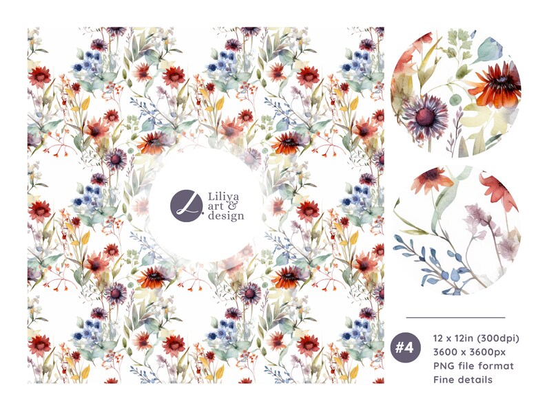 Wild Flowers Watercolor Patterns, Wildflowers Commercialuse Summer ...