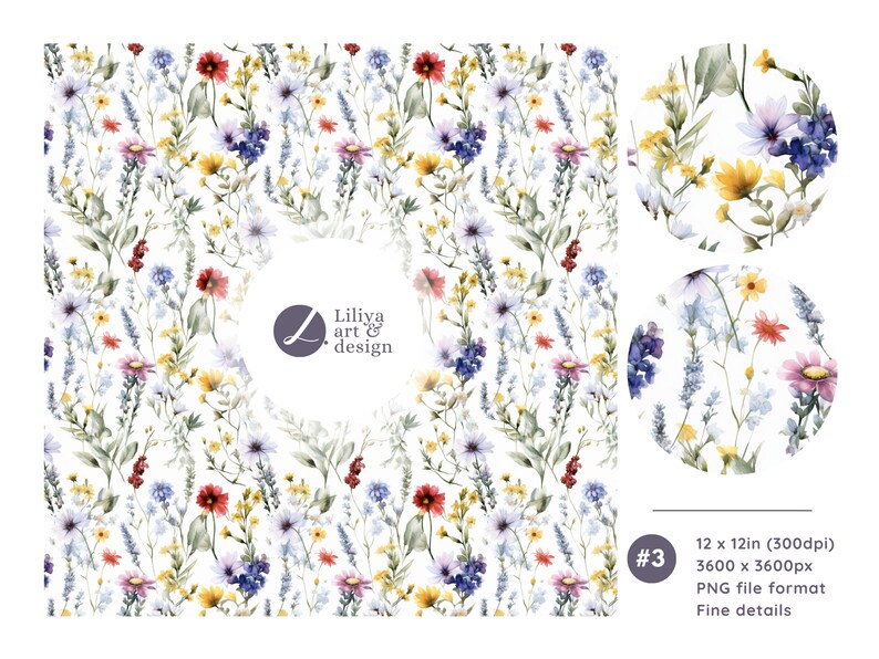 Wild Flowers Watercolor Patterns, Wildflowers Commercialuse Summer ...