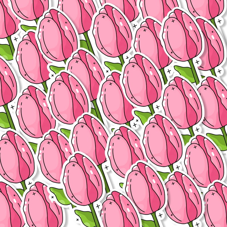 Dutch Tulip Vinyl Sticker, Pink Flower Sticker, Vinyl Waterproof ...