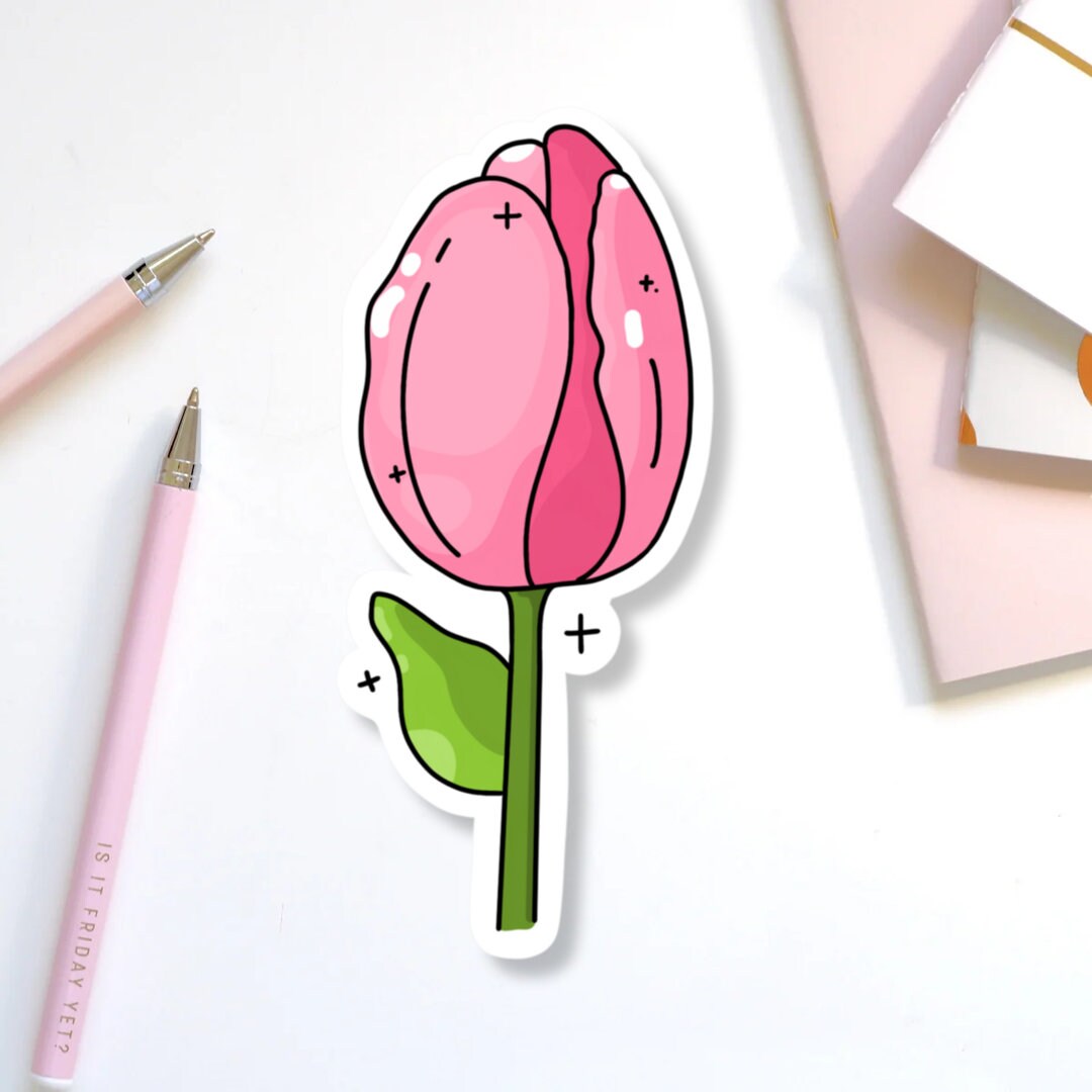 Dutch Tulip Vinyl Sticker, Pink Flower Sticker, Vinyl Waterproof ...
