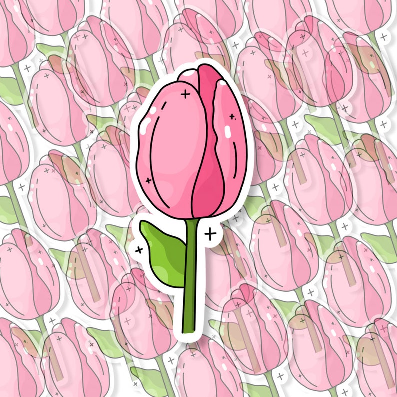 Dutch Tulip Vinyl Sticker, Pink Flower Sticker, Vinyl Waterproof ...