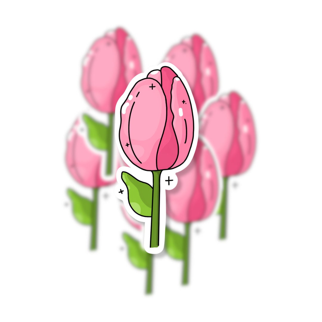 Dutch Tulip Vinyl Sticker, Pink Flower Sticker, Vinyl Waterproof ...