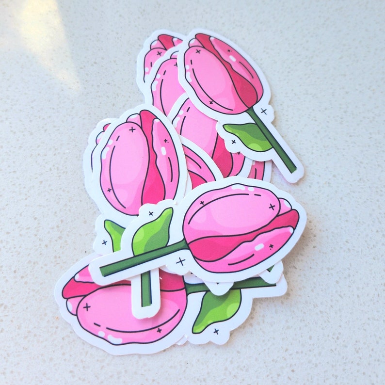 Dutch Tulip Vinyl Sticker, Pink Flower Sticker, Vinyl Waterproof ...