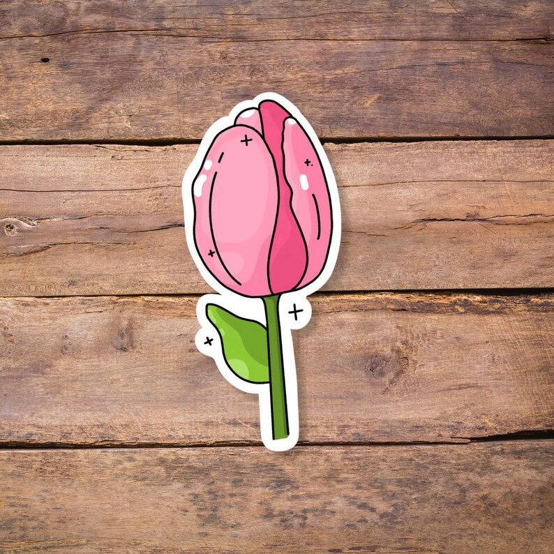 Dutch Tulip Vinyl Sticker, Pink Flower Sticker, Vinyl Waterproof ...