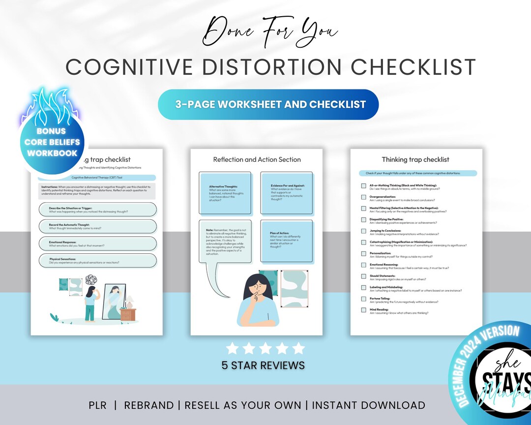 Cognitive Behavioral Therapy Tool Cognitive Distortion Checklist ...