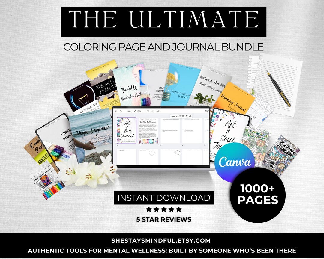 Motivation Coloring Sheets & Journal Bundle: Self-care Pages ...