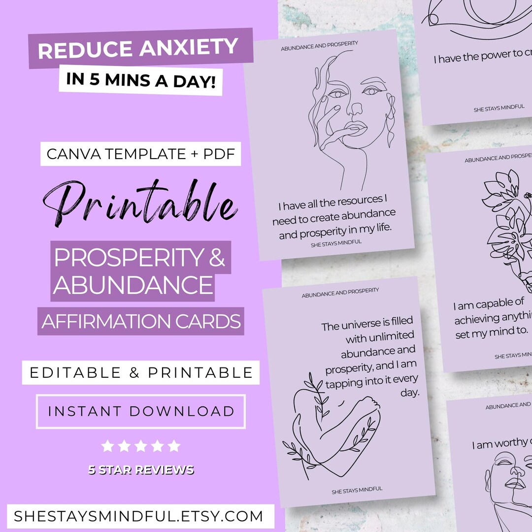 Affirmation Cards Printable Digital | Abundance Mental Wellness Cards ...