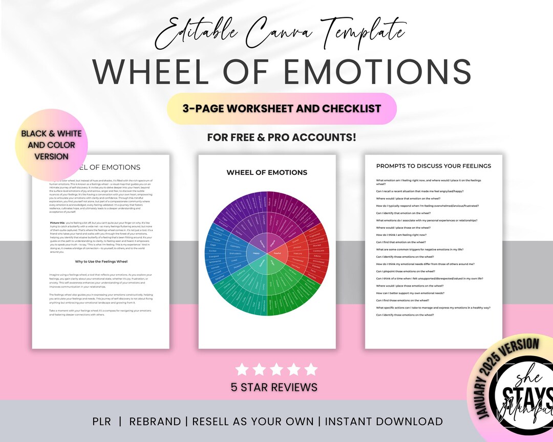 PLR Resell Feelings Wheel Emotional Awareness Therapy Worksheet ...