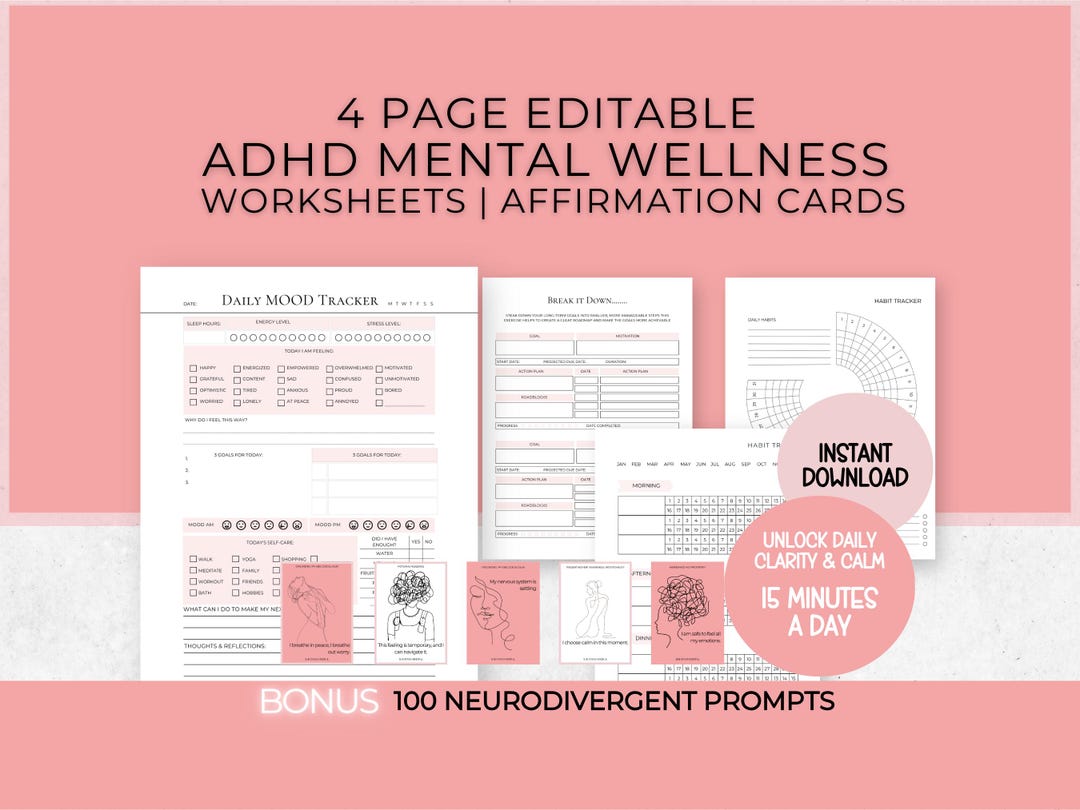 ADHD Planner Bundle | Focus Journal, Mood Tracker, Routine Builder ...