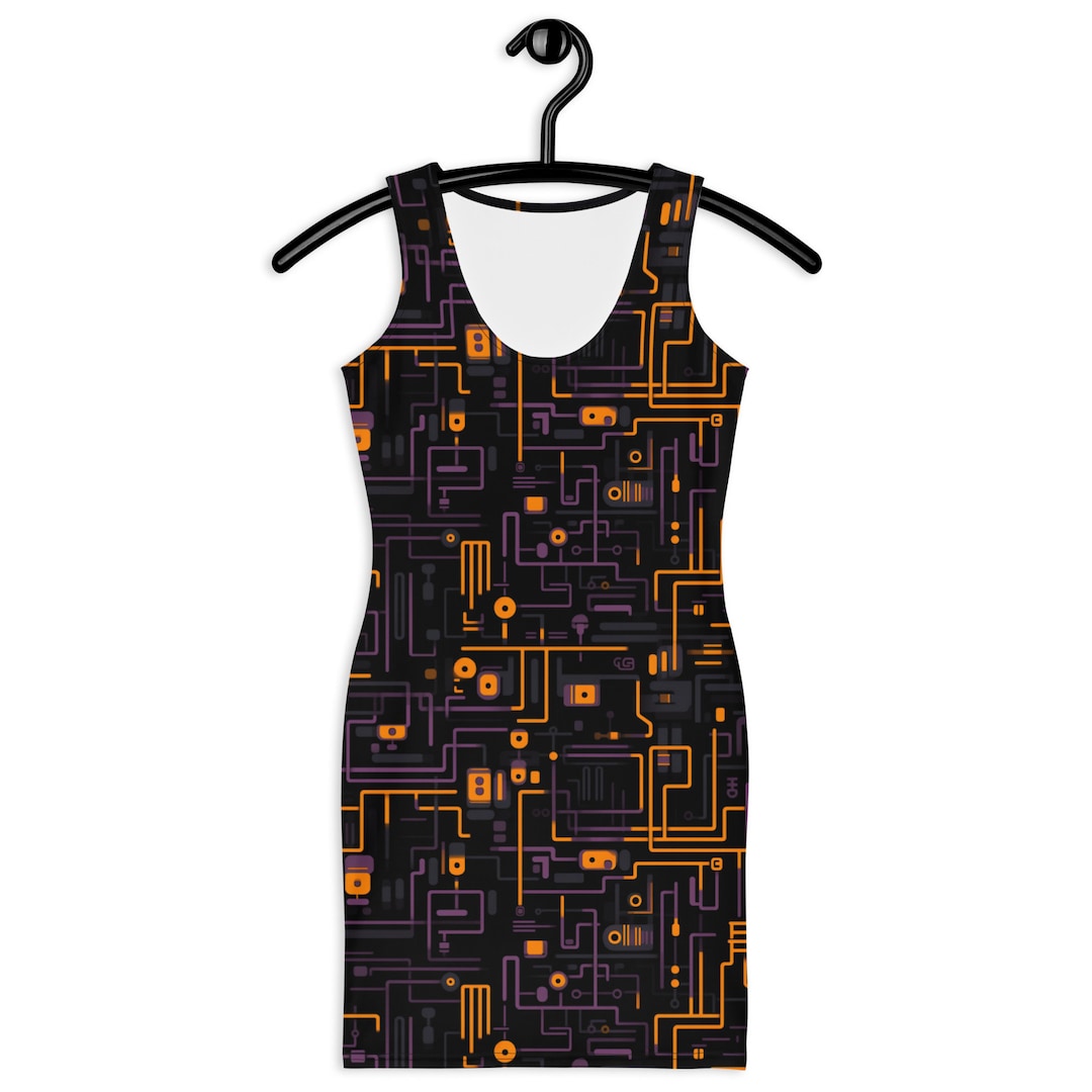 Electro Chic: Orange & Purple Wiring Patterned Dress - Etsy