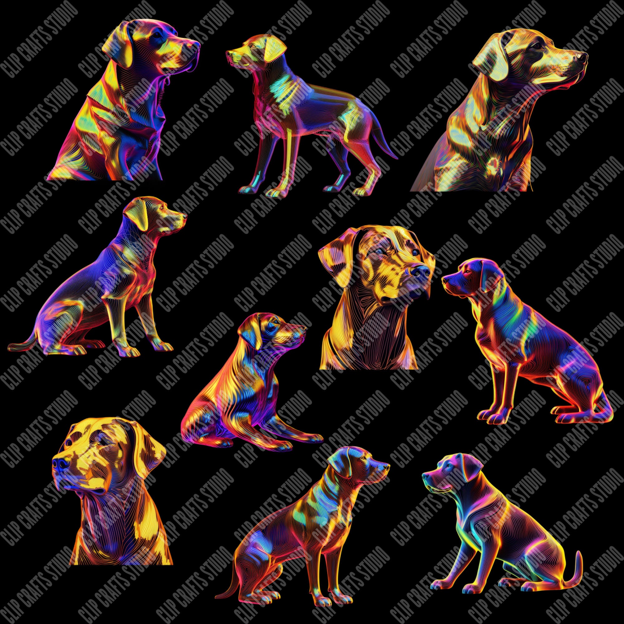 10 Neon X Digital Dogs Clipart Bundle - Etsy