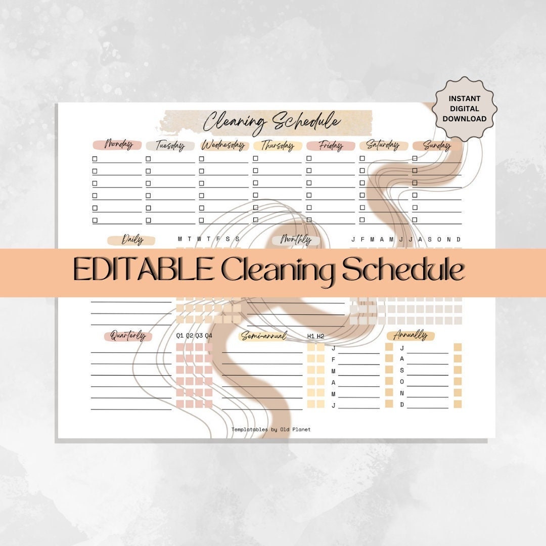 Editable Cleaning Schedule, Printable Checklist, Daily, Weekly, Monthly ...