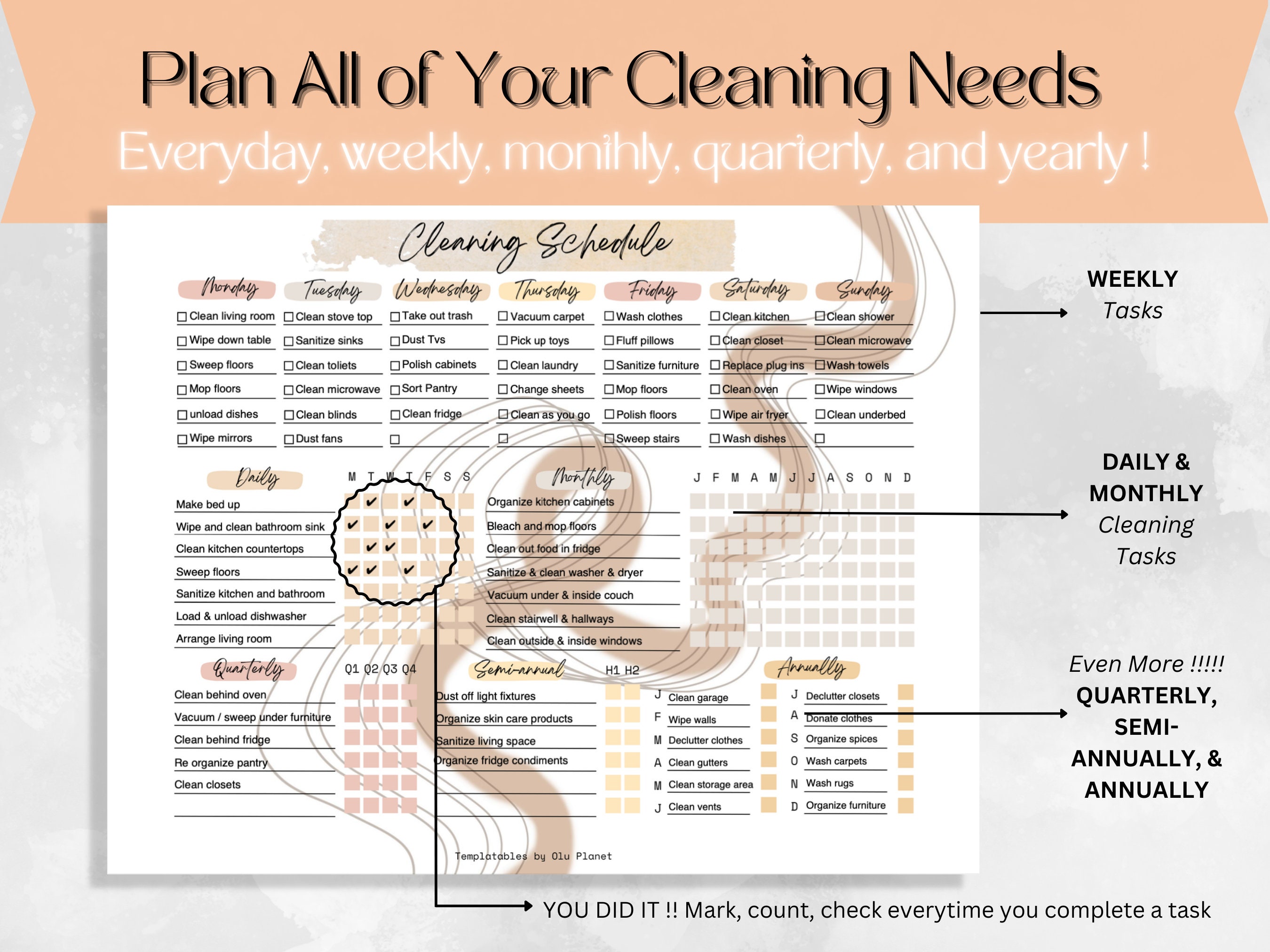 Editable Cleaning Schedule, Printable Checklist, Daily, Weekly, Monthly ...