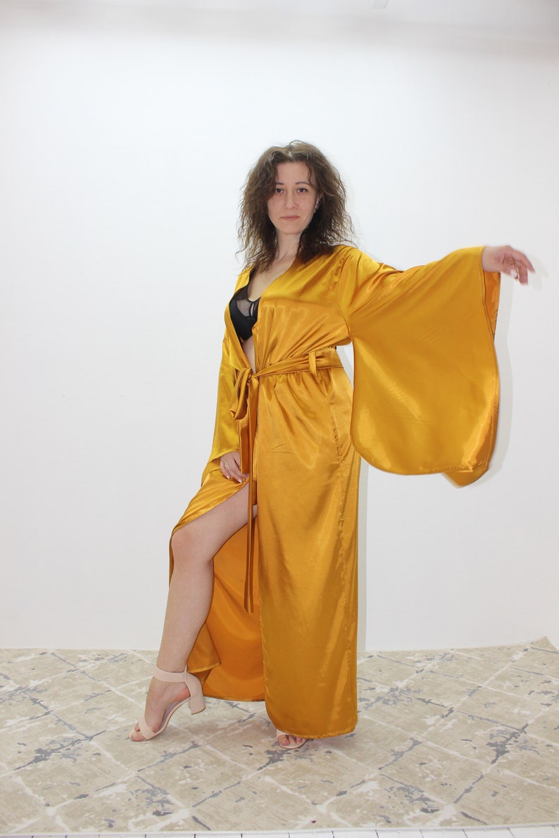 Silk Kimono Robe, Dressing Gown Satin, Long Silk Robe - Etsy