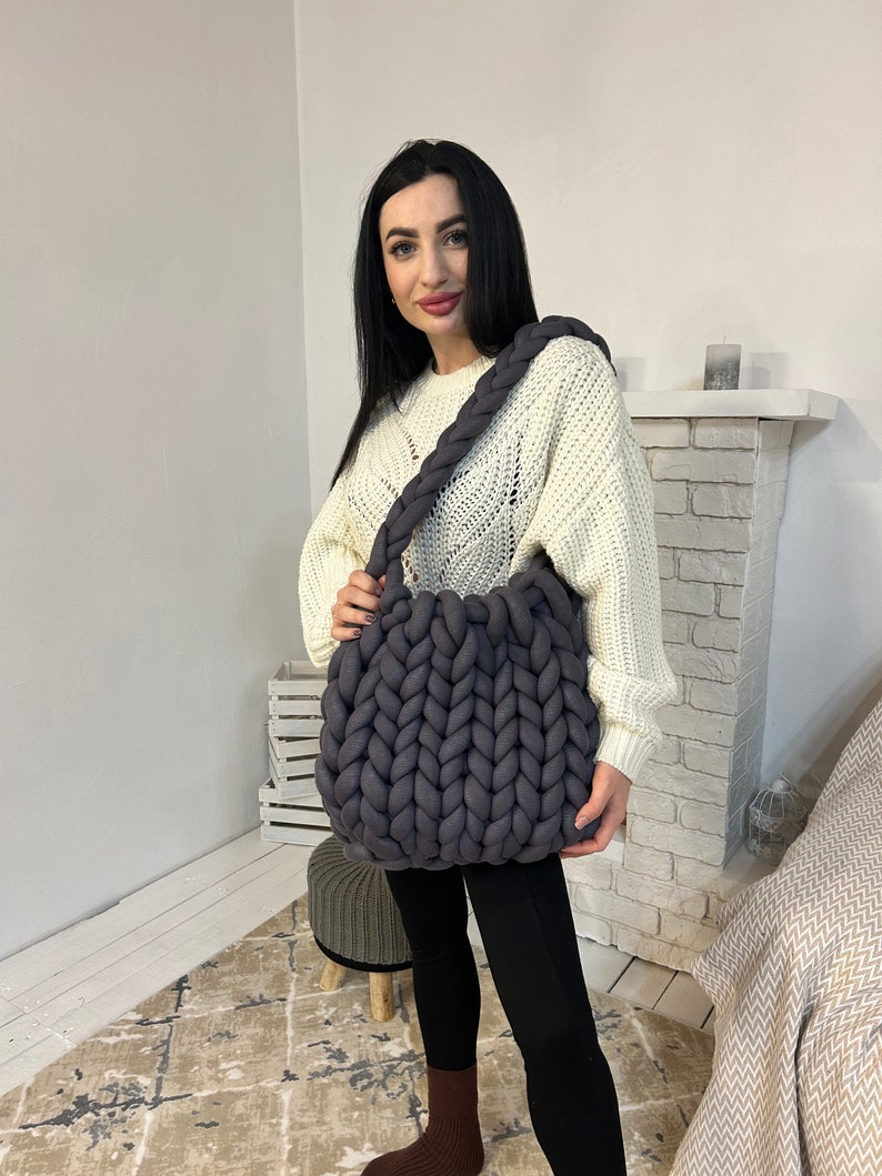 Big Yarn Bag, Chunky Knit Bag, Knit Bag, Puffer Bag, Handmade Bag - Etsy