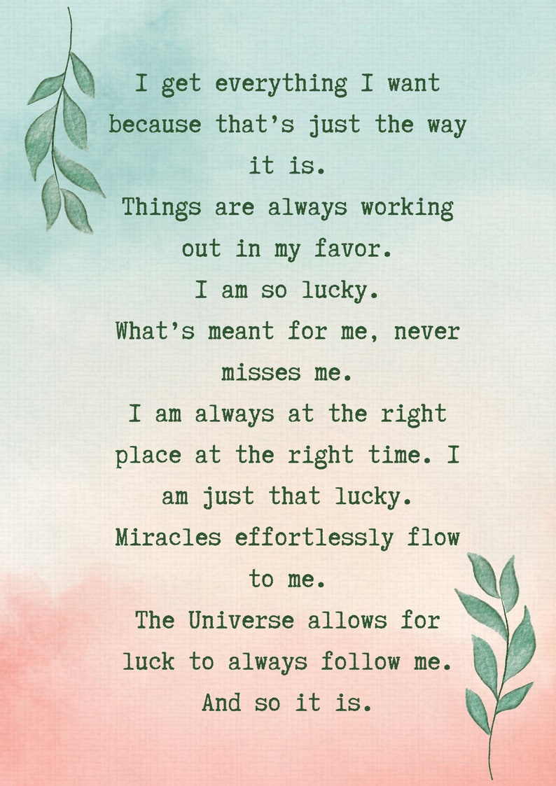 Lucky Girl Affirmations Etsy