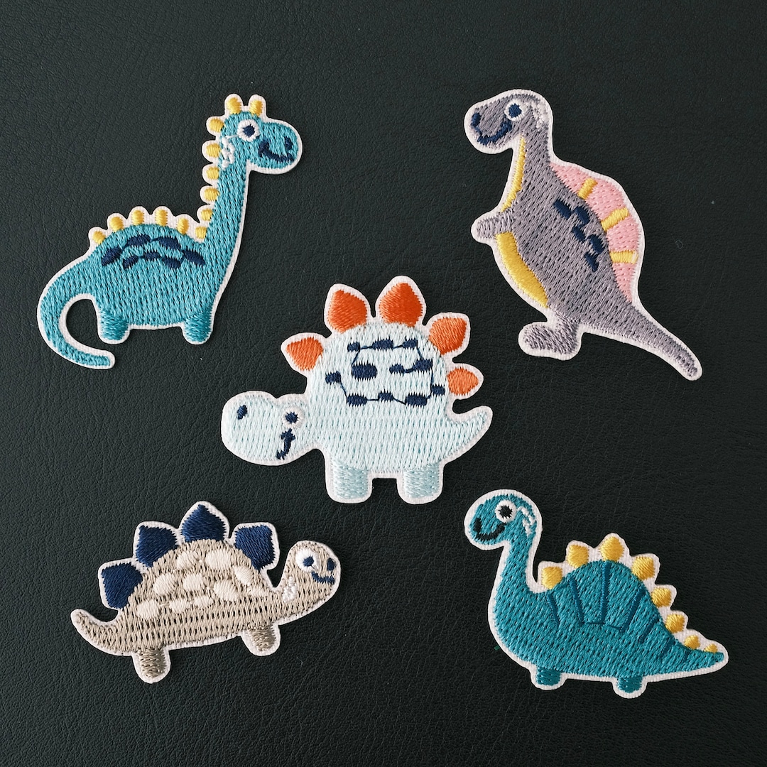 Set of 5 Cute Dinosaur Iron on Patches | Dinosaur Embroidery Patch ...