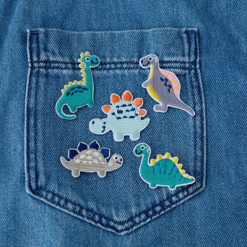 Set of 5 Cute Dinosaur Iron on Patches | Dinosaur Embroidery Patch | DIY Clothing Patches | Kid ...
