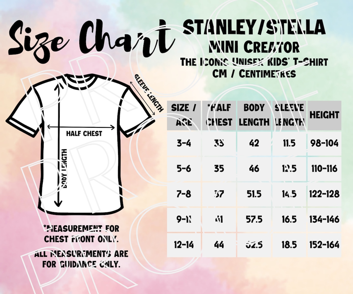 Stanley/stella Mini Creator STTK909 Sizing Chart, Kids T-shirt Size ...