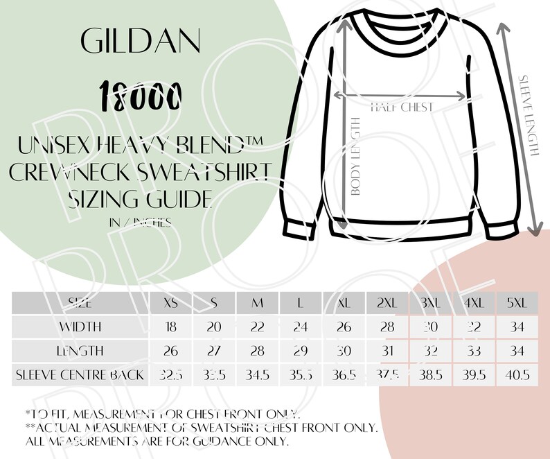 Gildan 18000 Sizing Chart, Unisex Heavy Blend Crewneck Sweatshirt Size ...