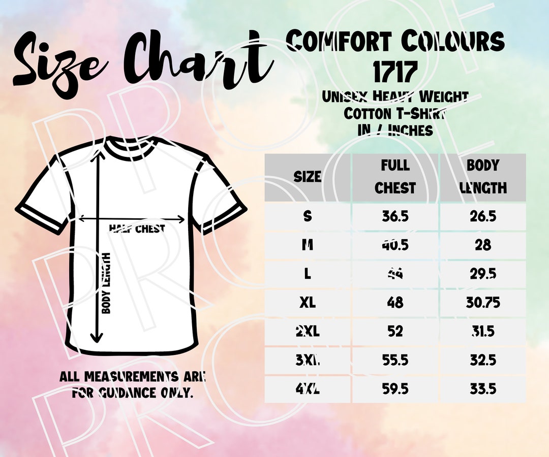 Comfort Colours 1717 Sizing Chart, Unisex Heavy Weight Cotton T-shirt ...