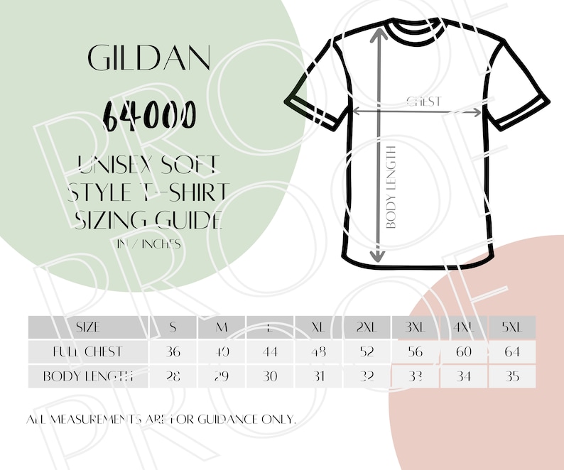 Gildan 64000 Sizing Chart, Unisex Soft Style Cotton T-shirt Size Guide ...