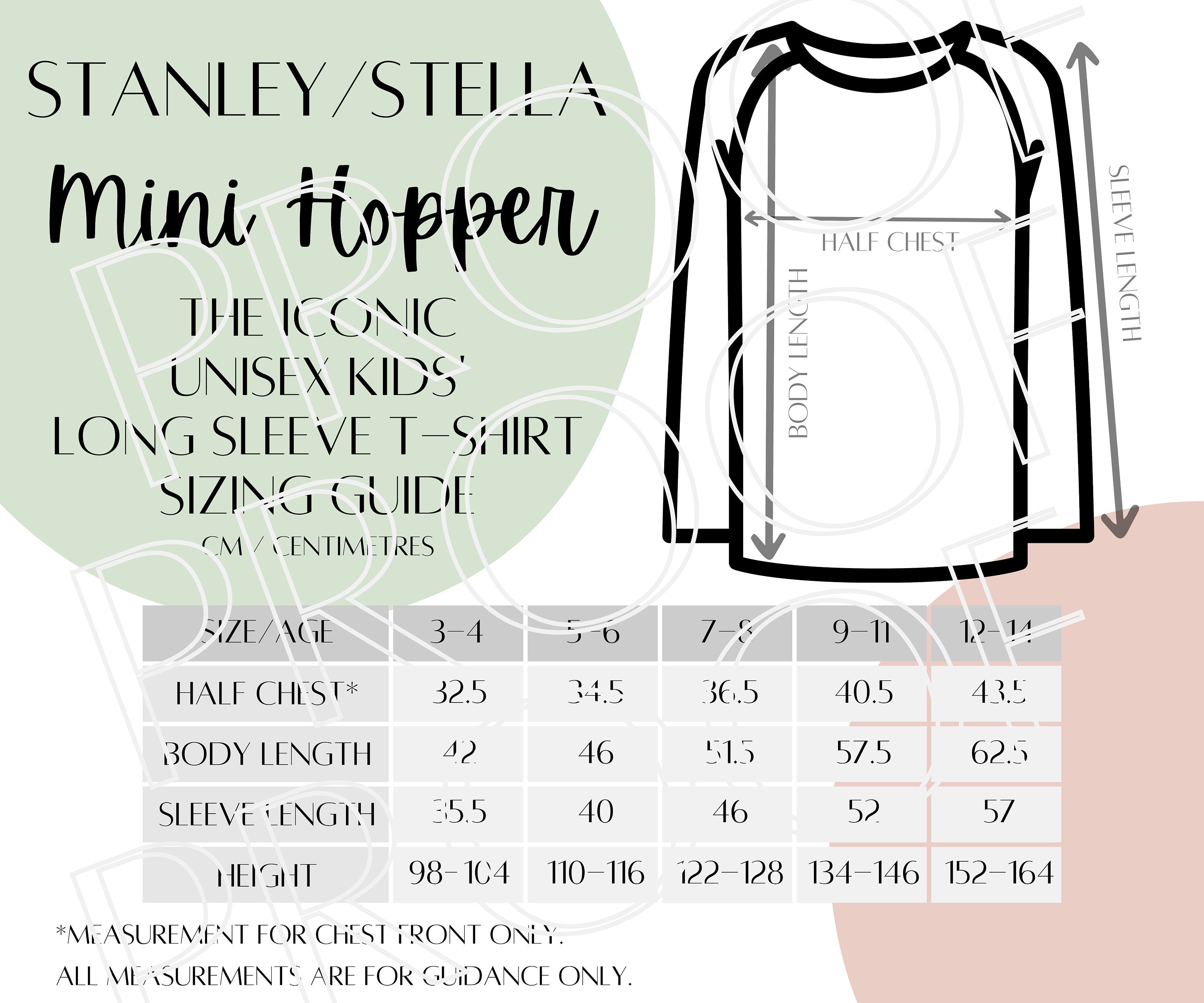 Stanley/stella Mini Hopper STTK907 Sizing Chart, Kids Long Sleeve T ...