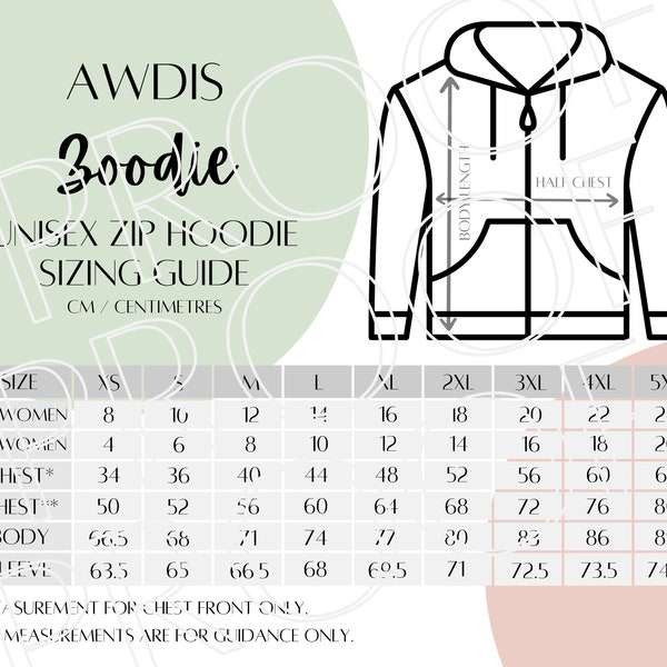 Awdis Sizing Chart - Etsy Australia