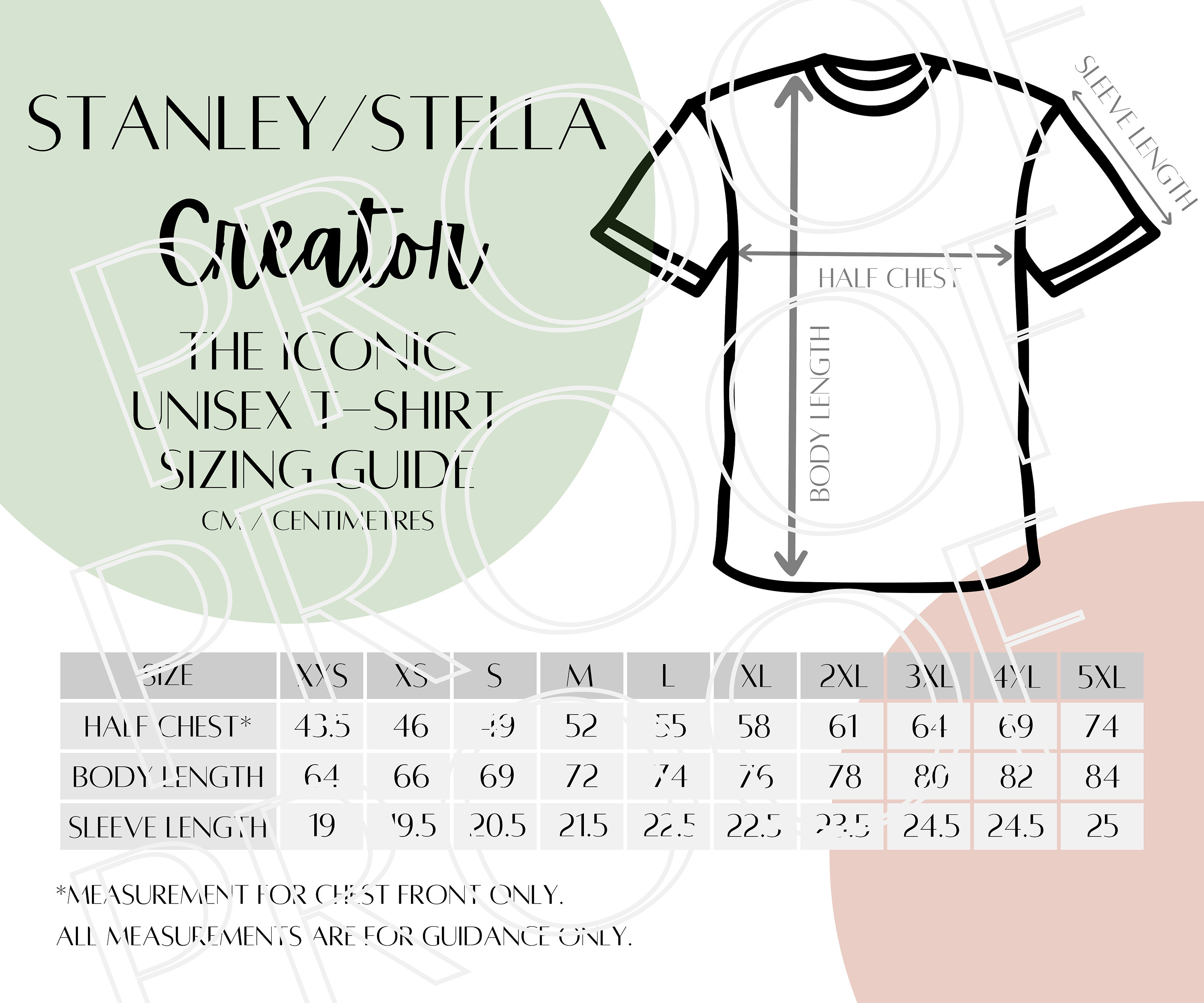 Stanley/stella Creator STTU755 Sizing Chart, Unisex T-shirt Size Guide ...
