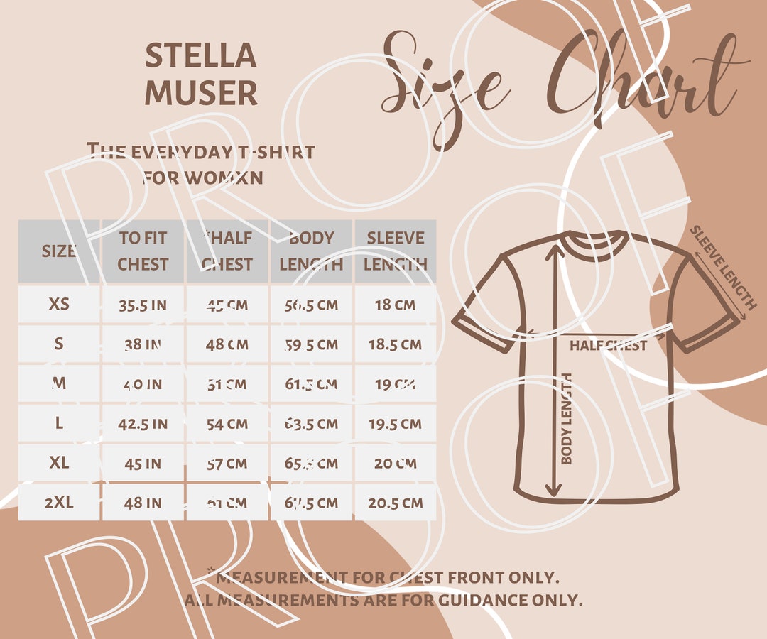 Stella Muser STTW172 Sizing Chart, Womens T-shirt Size Guide ...