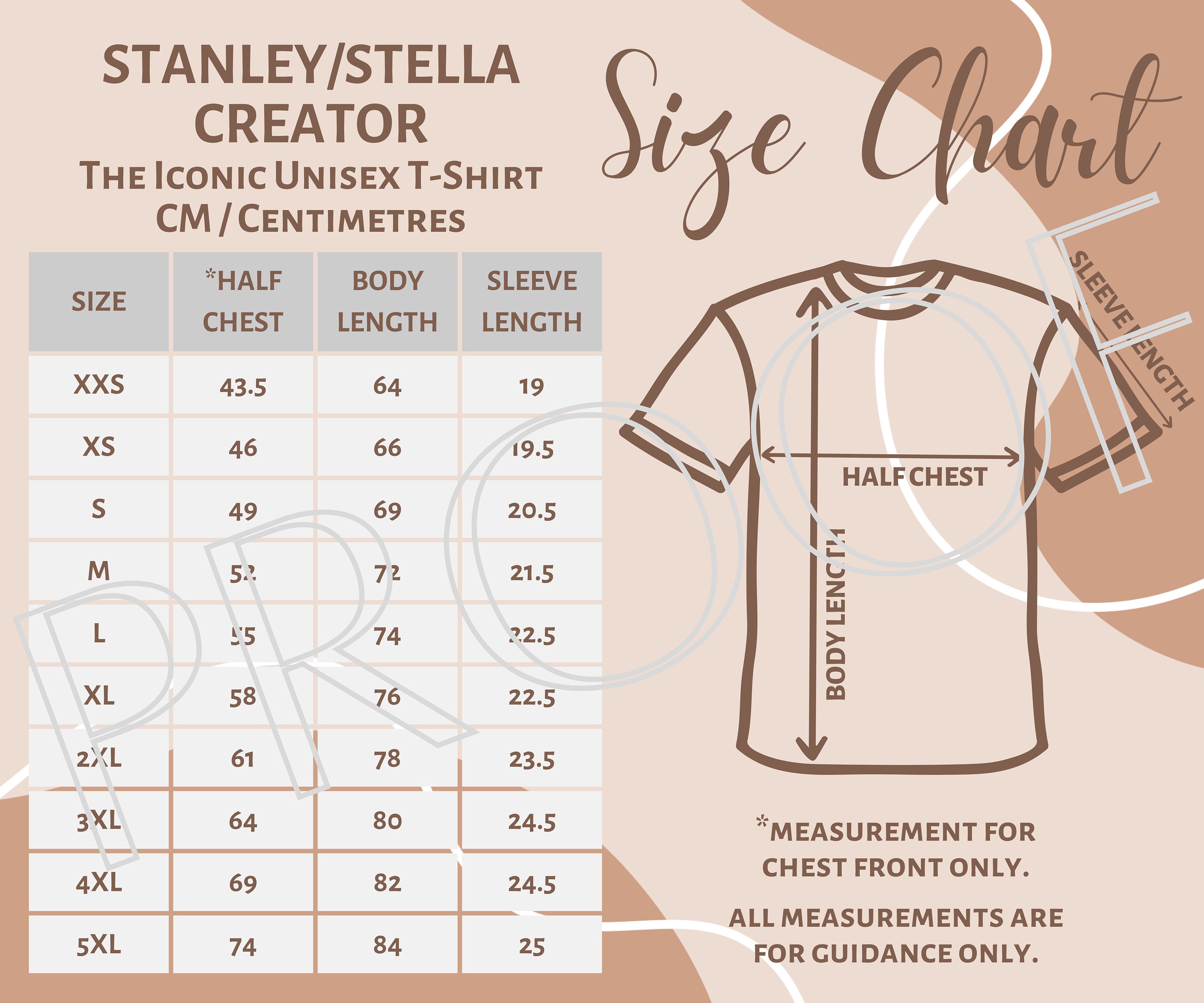 Stanley/stella Creator STTU755 Sizing Chart, Unisex T-shirt Size Guide ...