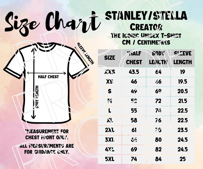 Stanley/stella Creator STTU755 Sizing Chart, Unisex T-shirt Size Guide ...
