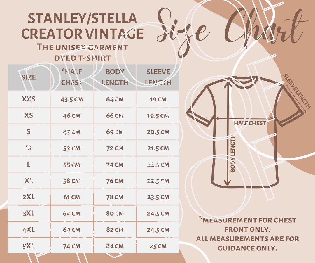 Stanleystella Creator Vintage STTU831 Sizing Chart, Unisex T-shirt Size ...