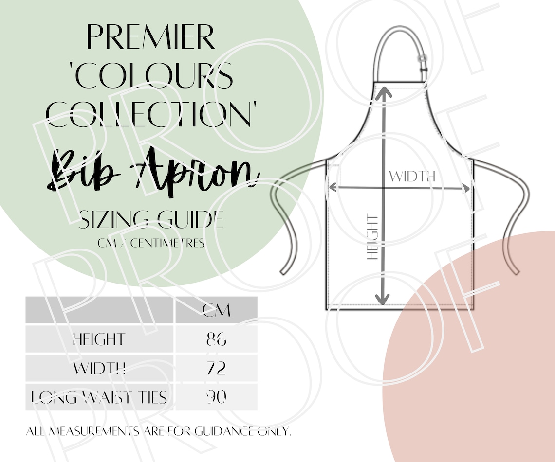 Premier Colours Collection Bib Apron Sizing Chart, Apron Size Guide ...