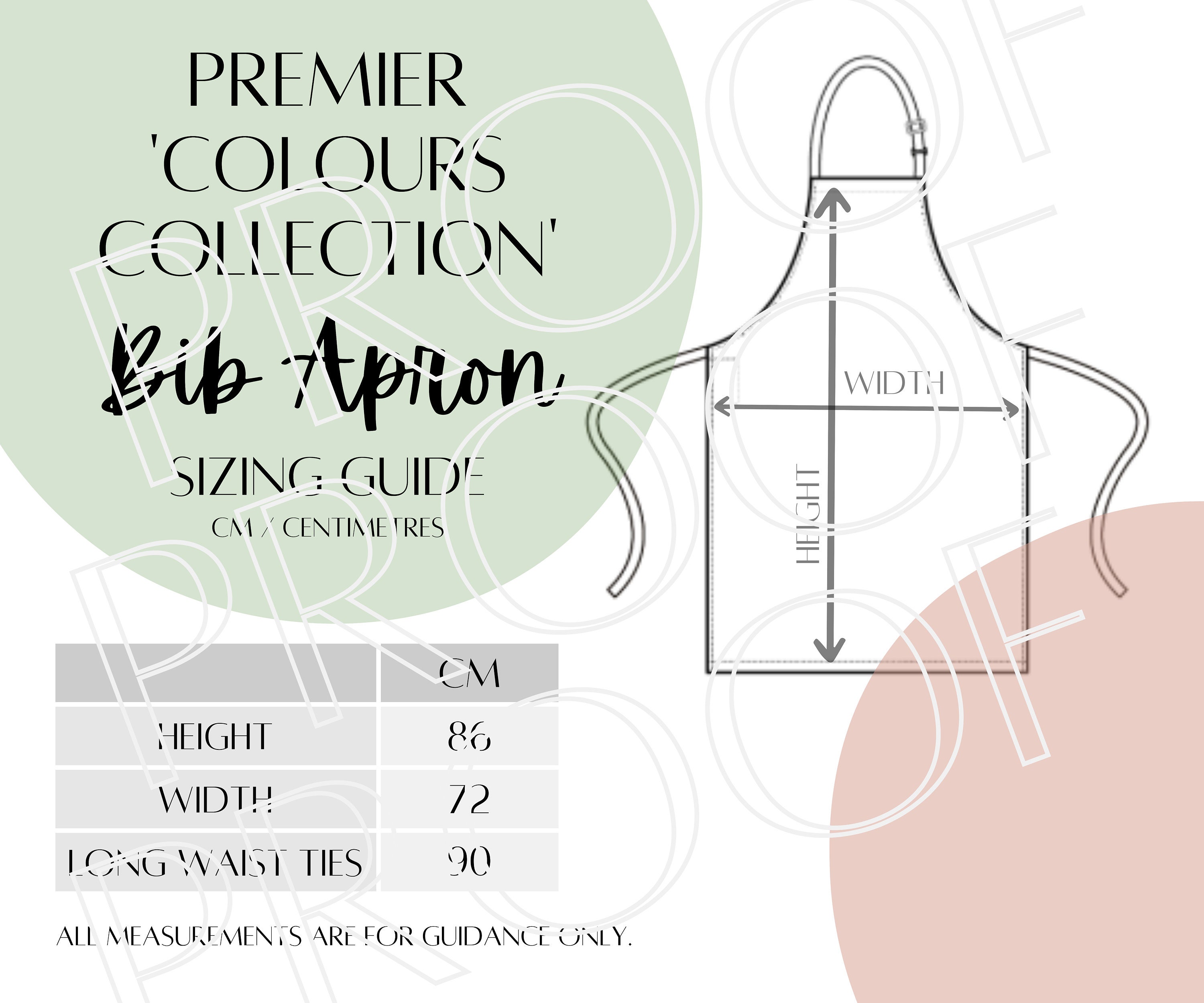 Premier Colours Collection Bib Apron Sizing Chart, Apron Size Guide ...