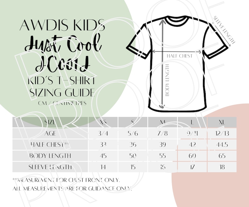 Awdis Kids Just Cool T-shirt JC001J Sizing Chart, Kids T-shirt Size ...