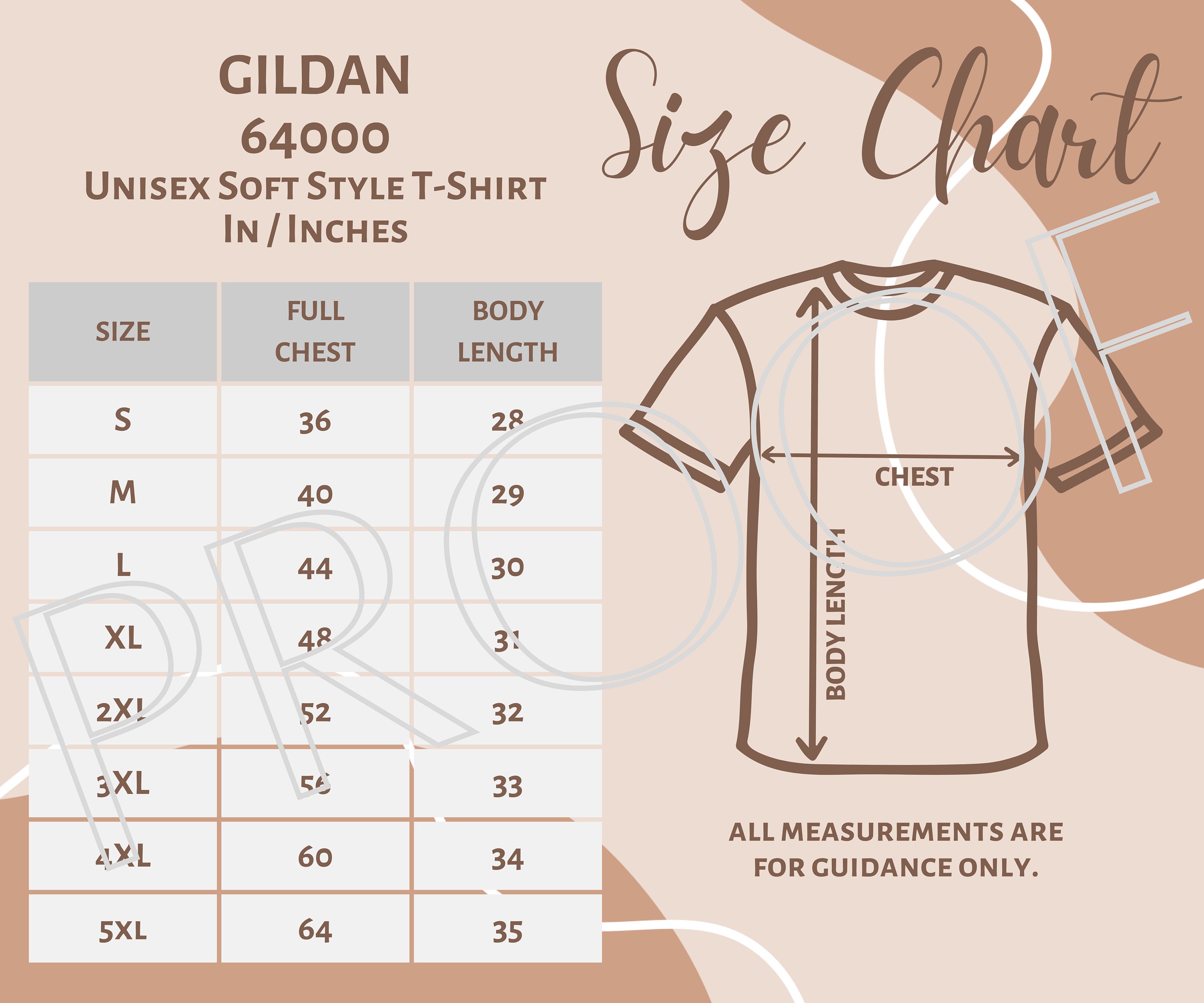 Gildan 64000 Sizing Chart, Unisex Soft Style Cotton T-shirt Size Guide ...