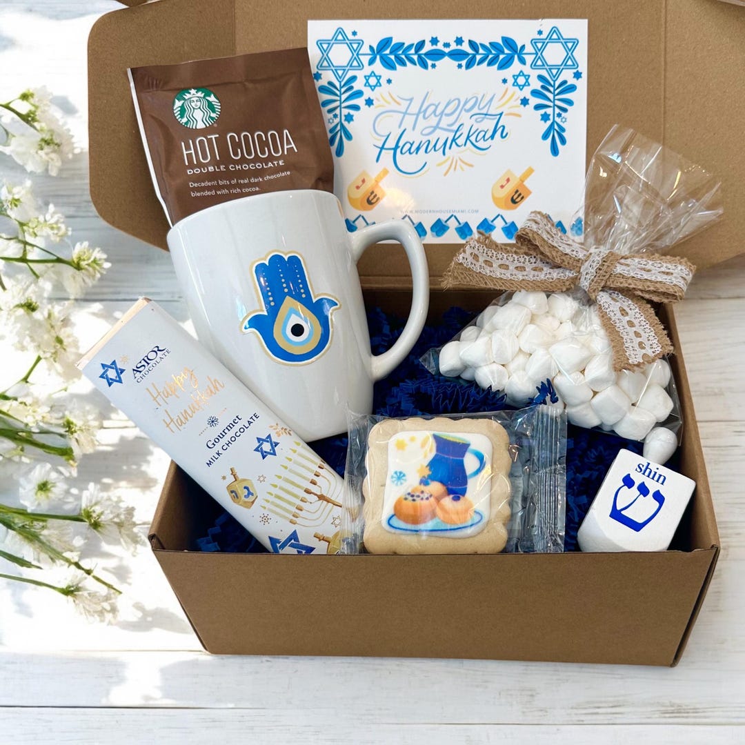 Happy Hanukkah Hot Chocolate in a Mug Gift Box | Marshmallows, Holiday ...