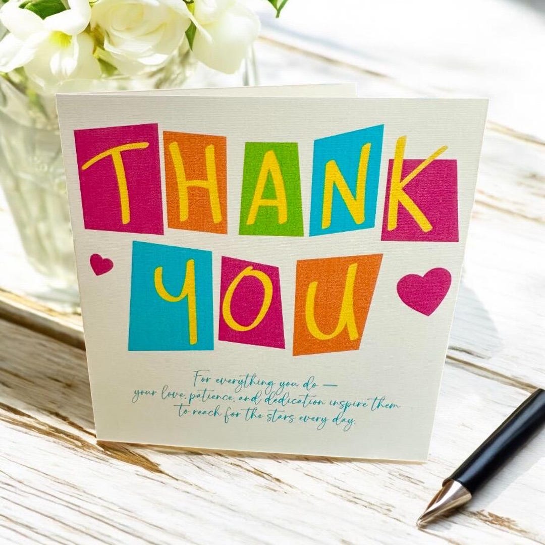 Teacher Thank You Card With Colorful Print – Handmade Greeting Card ...
