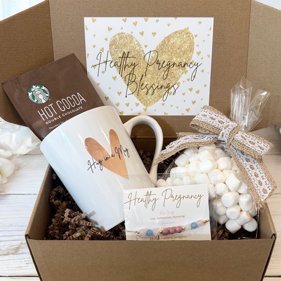 Healthy Pregnancy Gift Box Hot Chocolate Marshmallows Crystalbracelet ...